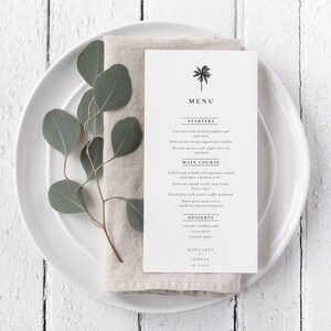 Palm Tree Wedding Menu Template, Tropical Wedding Menu, Beach Wedding ...
