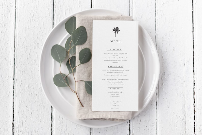 Palm Tree Wedding Menu Template Tropical Wedding Menu Beach - Etsy
