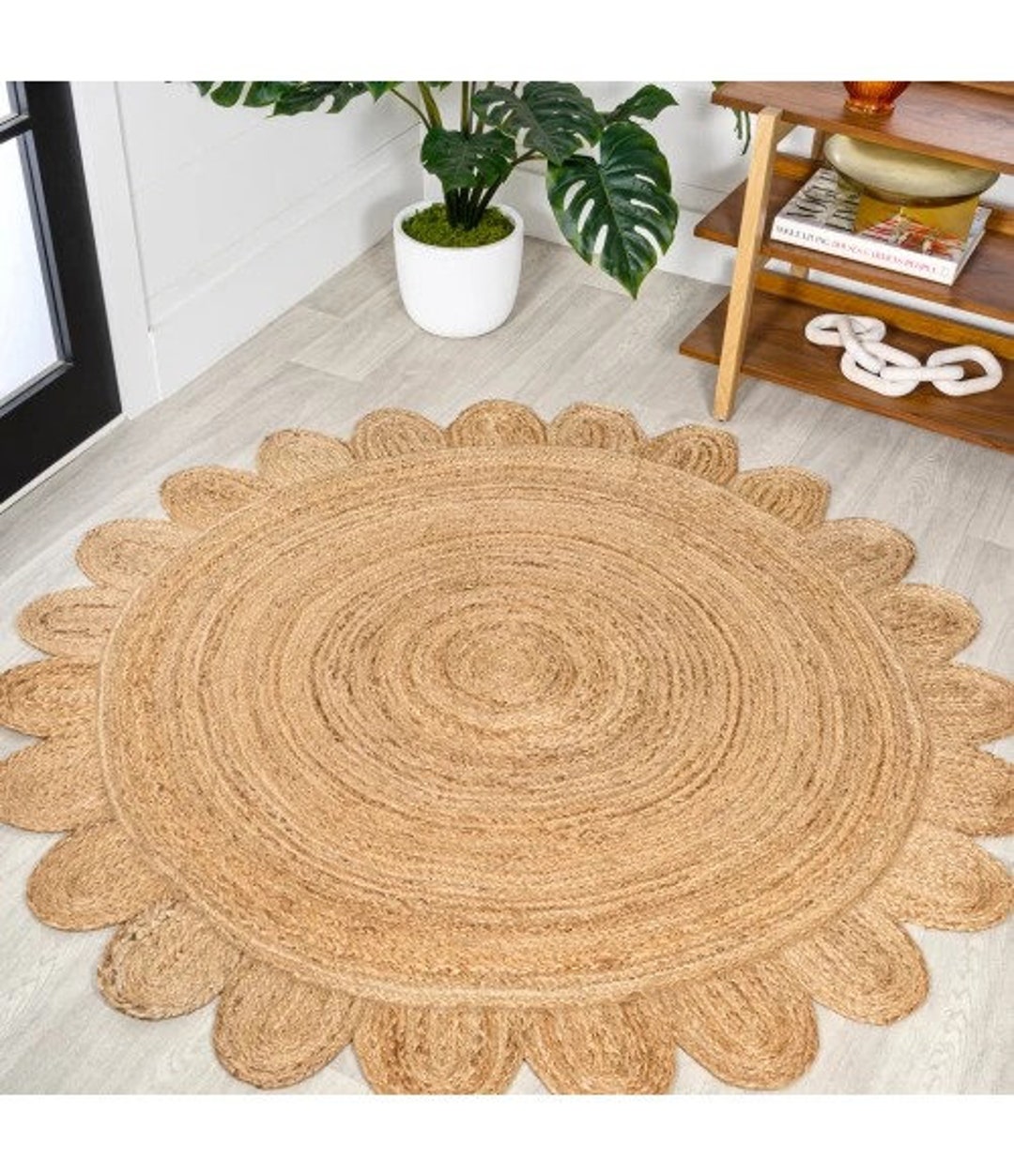 Scallop Jute Rug Round Jute Rug, Wavy Jute Round Rug, Boho Decor ...