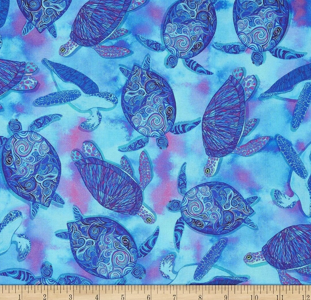 Timeless Treasures Digital Prismatic Moonlit Turtles Glow Turtles ...