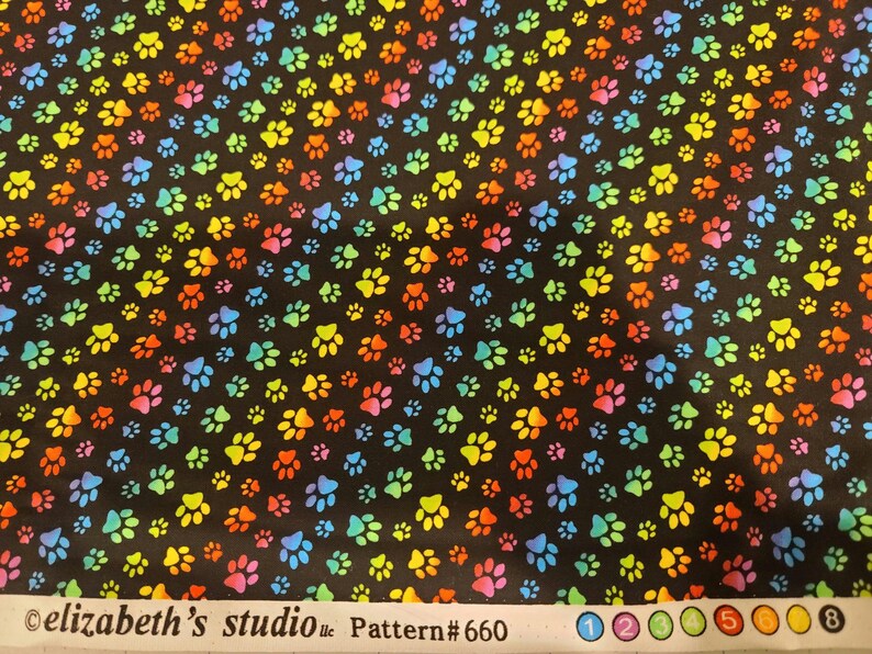 Elizabeths Studio Black Rainbow Paw Prints Fabric by the Yard - Etsy