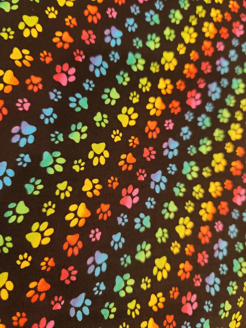 Elizabeths Studio Black Rainbow Paw Prints Fabric by the Yard - Etsy
