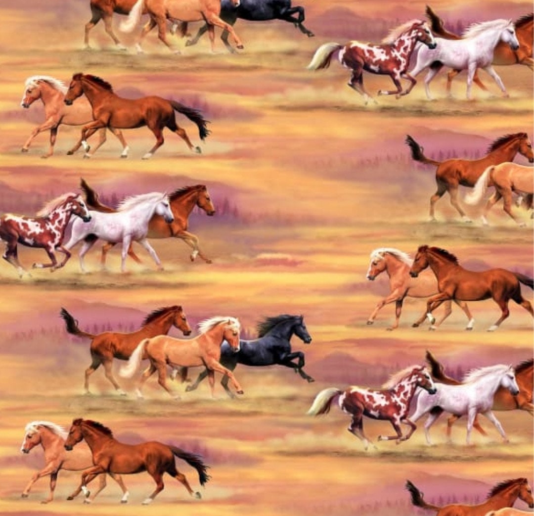 Running With the Sun by Elizabeth Studio Wild Horse Cotton Quilt Fabric ...