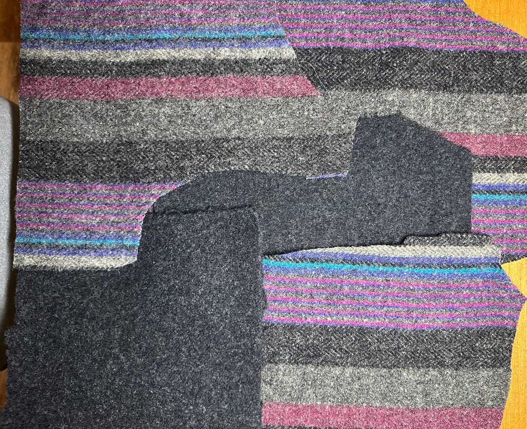 Felted Wool From 2 Jackets ~ A Magenta, Teal, Blue Striped, + Black ...
