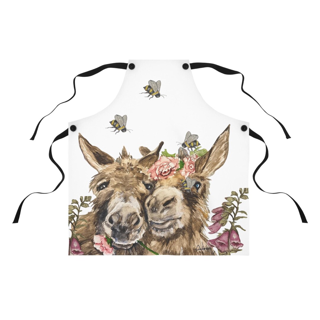 Donkey Couple Kitchen Apron | Floral Farm Animal Art - Etsy