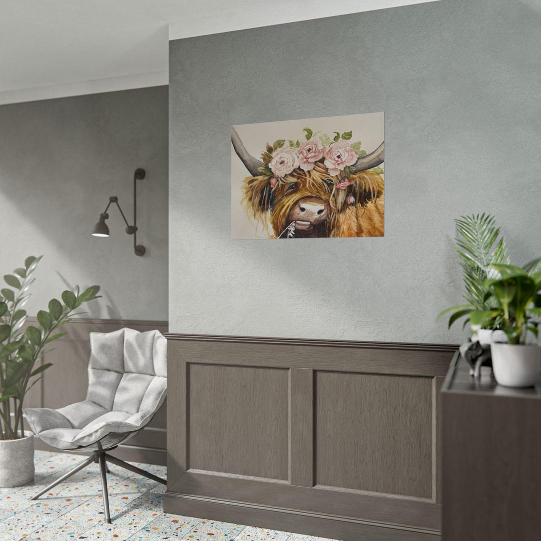 Rolled Posters, Highland Cow Watercolor Print, Cute Animal Wall Art ...