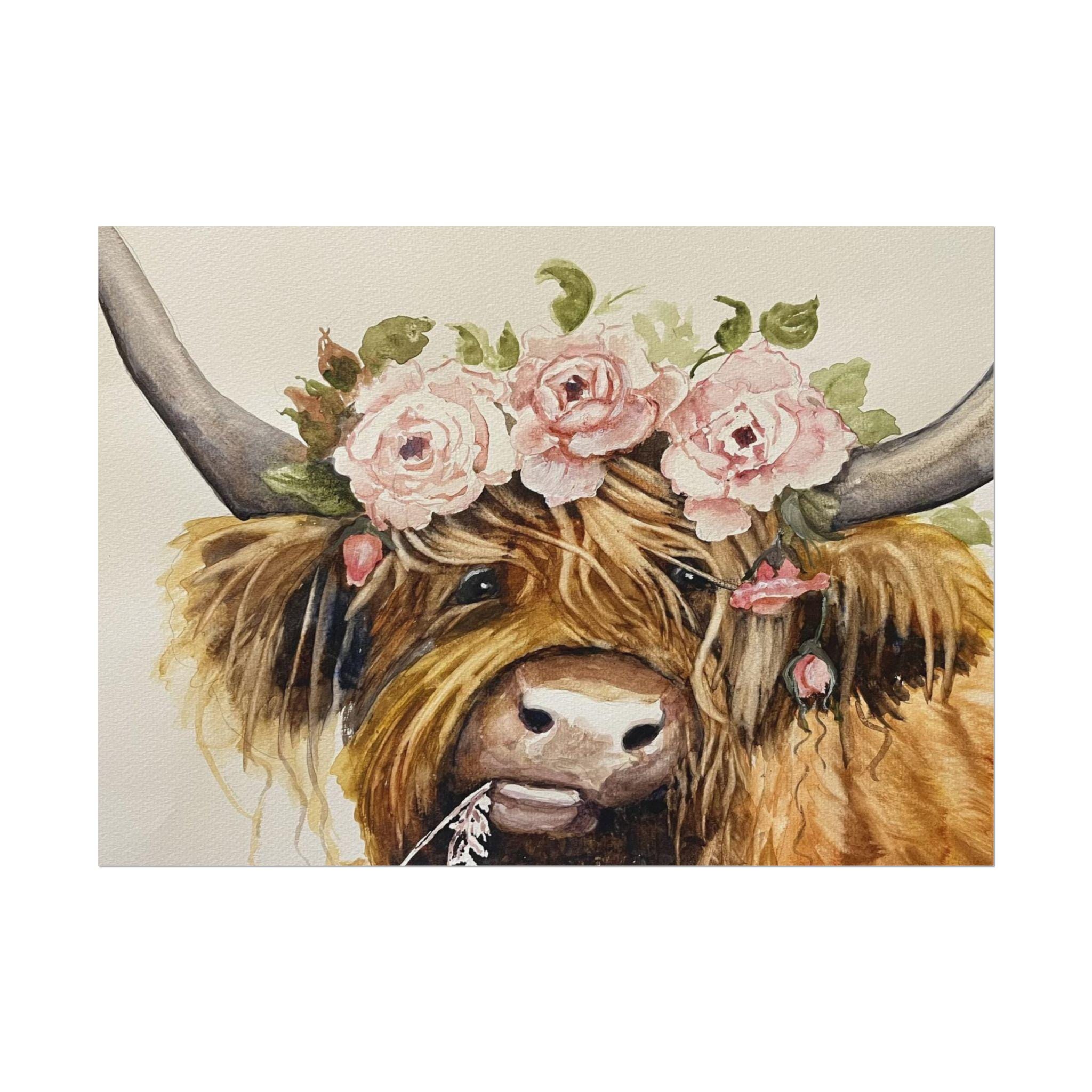 Rolled Posters, Highland Cow Watercolor Print, Cute Animal Wall Art ...