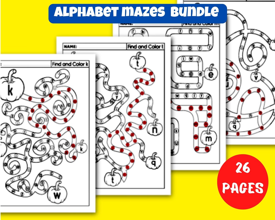 26 Alphabet Mazes for Kidsprintable Worksheetsinstant - Etsy