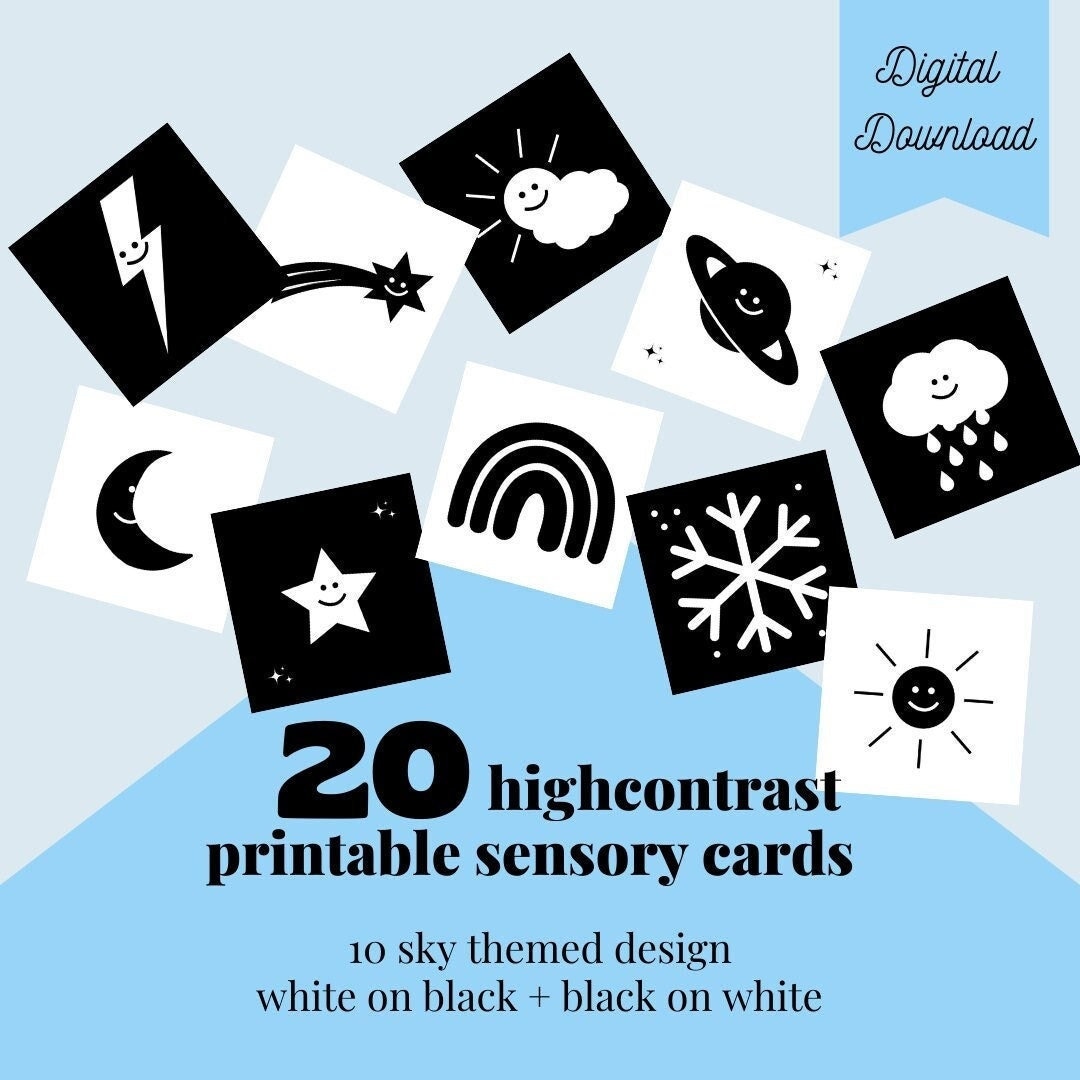 Sky Theme High Contrast Sensory Cards for Baby / Newborn | Printable ...