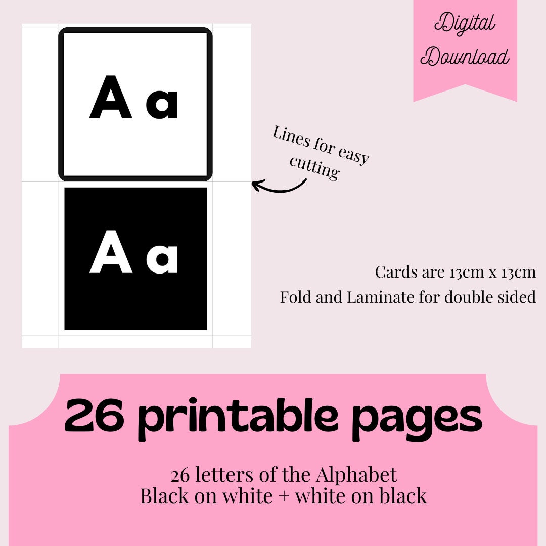 Alphabet High Contrast Sensory Cards for Baby / Newborn Printable Black ...