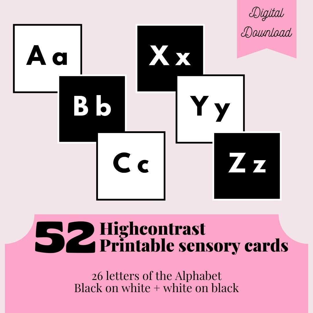 Alphabet High Contrast Sensory Cards for Baby / Newborn | Printable ...