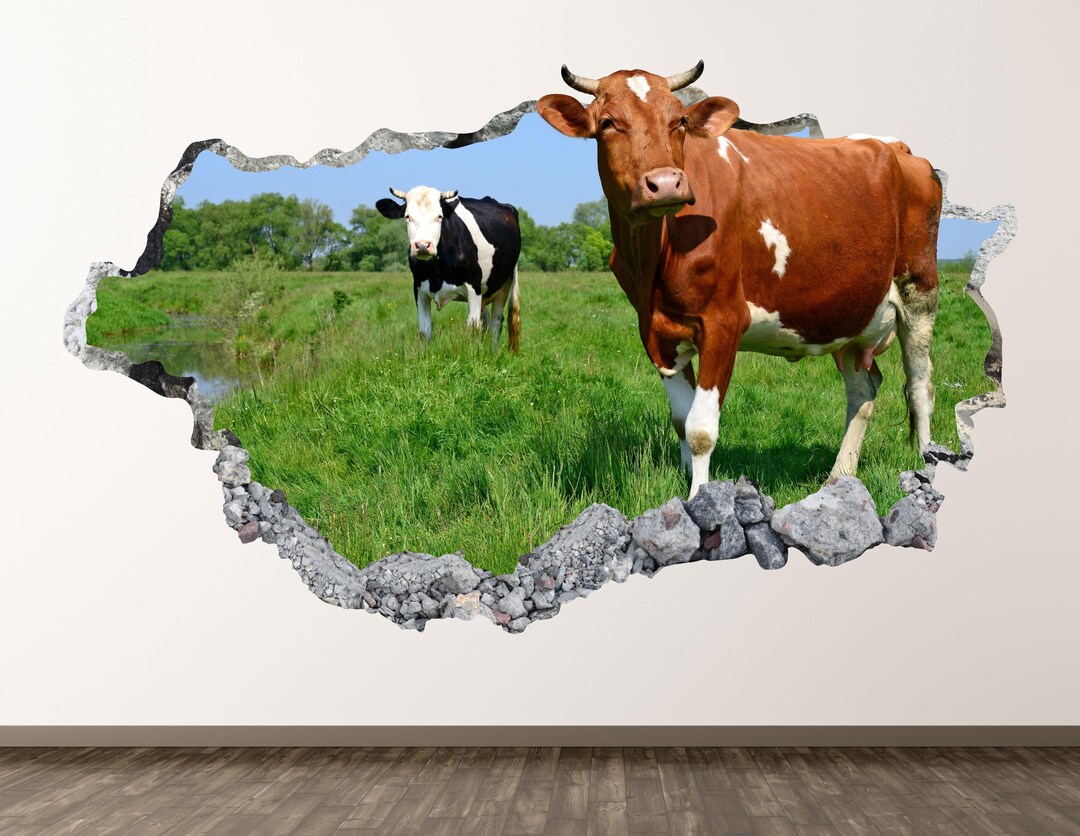 Farm Cows Wall Decal - Wall Sticker Animal 3D Smashed Wall Art Home ...