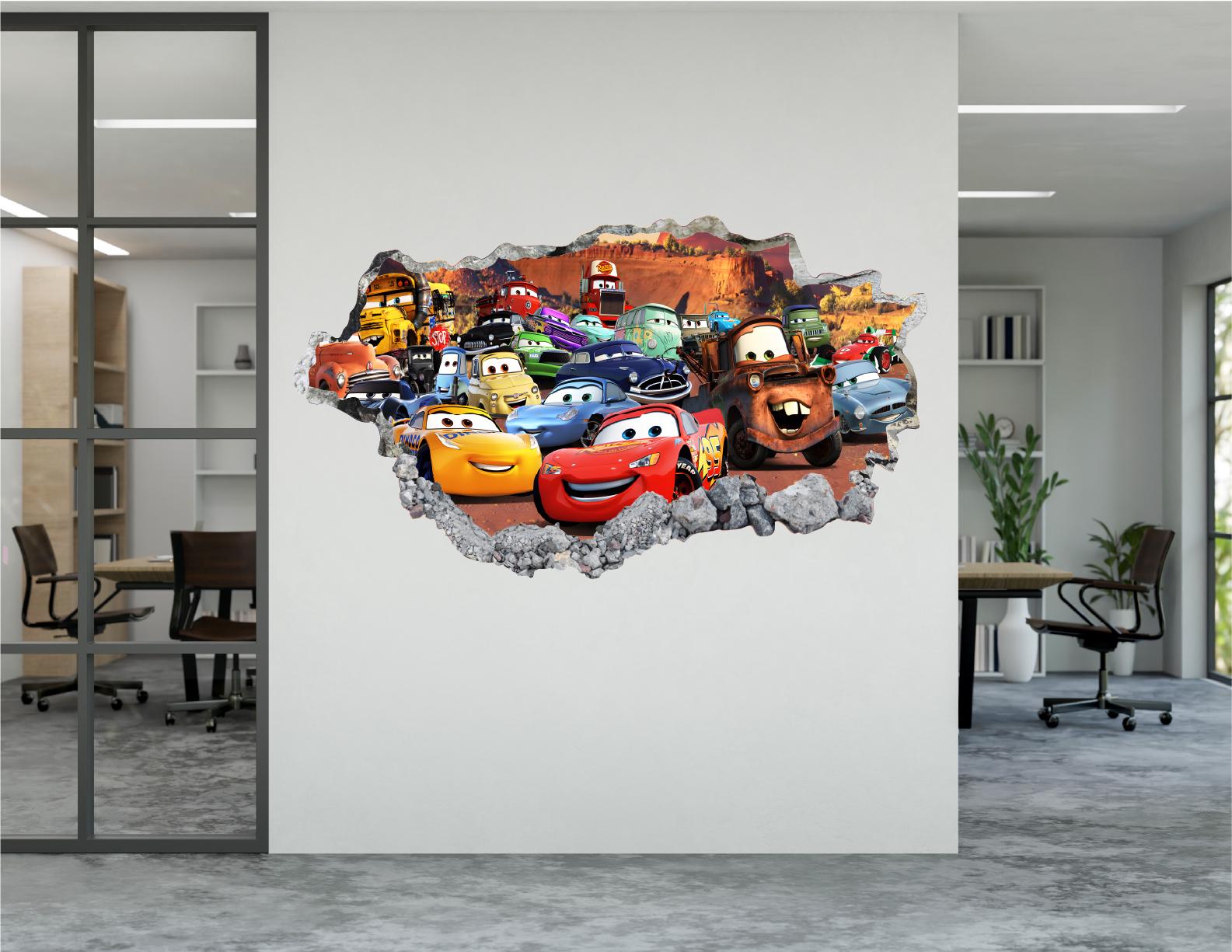 Cartoon Wall Decal - Wall Sticker Cars Characters Smashed Wall Art Kids ...