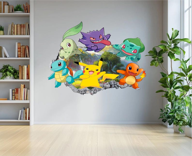 Characters Wall Decal - Fan Art Wall Sticker Cartoon Poke Smashed Wall ...