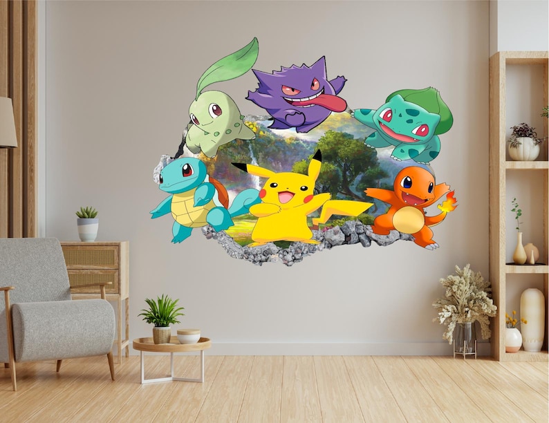 Characters Wall Decal - Fan Art Wall Sticker Cartoon Poke Smashed Wall ...