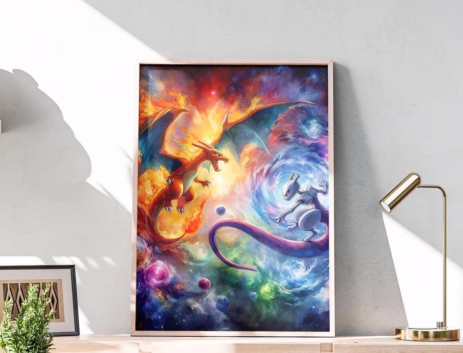 Fan Art Poster, Charizard Poster, Game Mewtwo Poster, Watercolor Poster ...