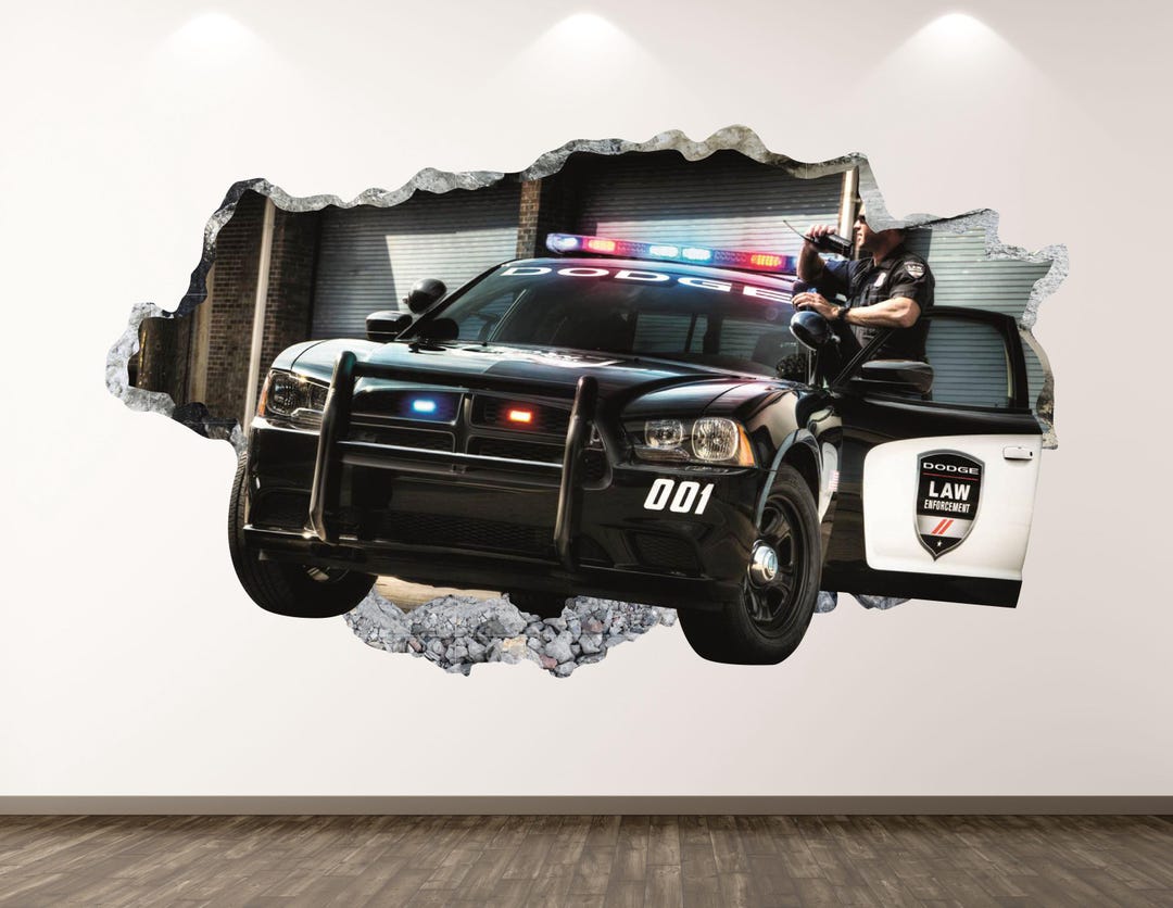 Police Car Wall Decal - Wall Sticker Patrol Smashed Wall Art Kids Decor ...