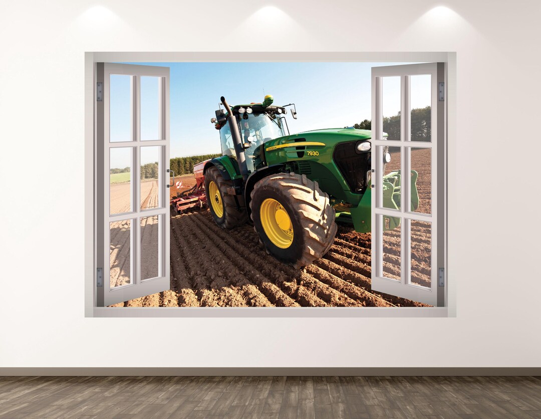 Farm Tractor Wall Decal - 3D Window Wall Sticker Animal Eating Panda ...
