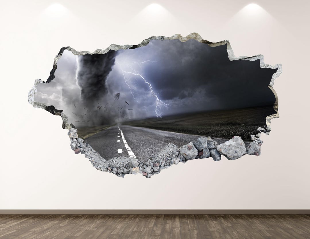 Tornado Wall Decal - Wall Sticker Storm Smashed Wall Art Kids Decor ...