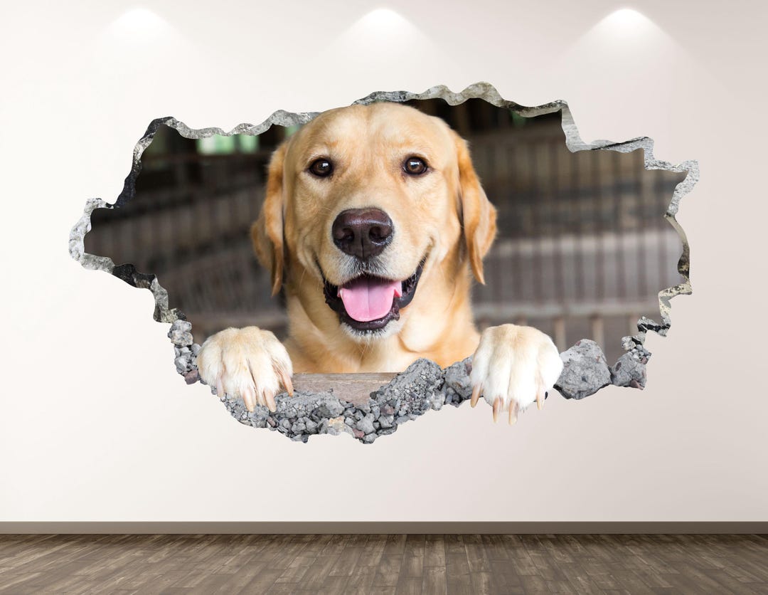 Golden Retriever Wall Decal - Wall Sticker Labrador Dog Smashed Wall ...