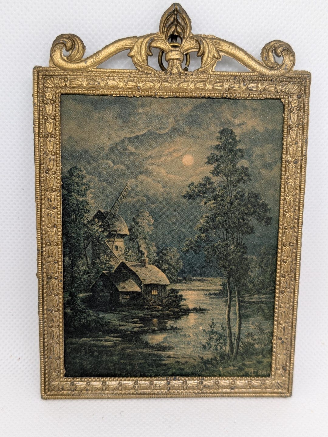 Antique Victorian Dollhouse Miniature Art Print - Moonlit Mill Scene in ...