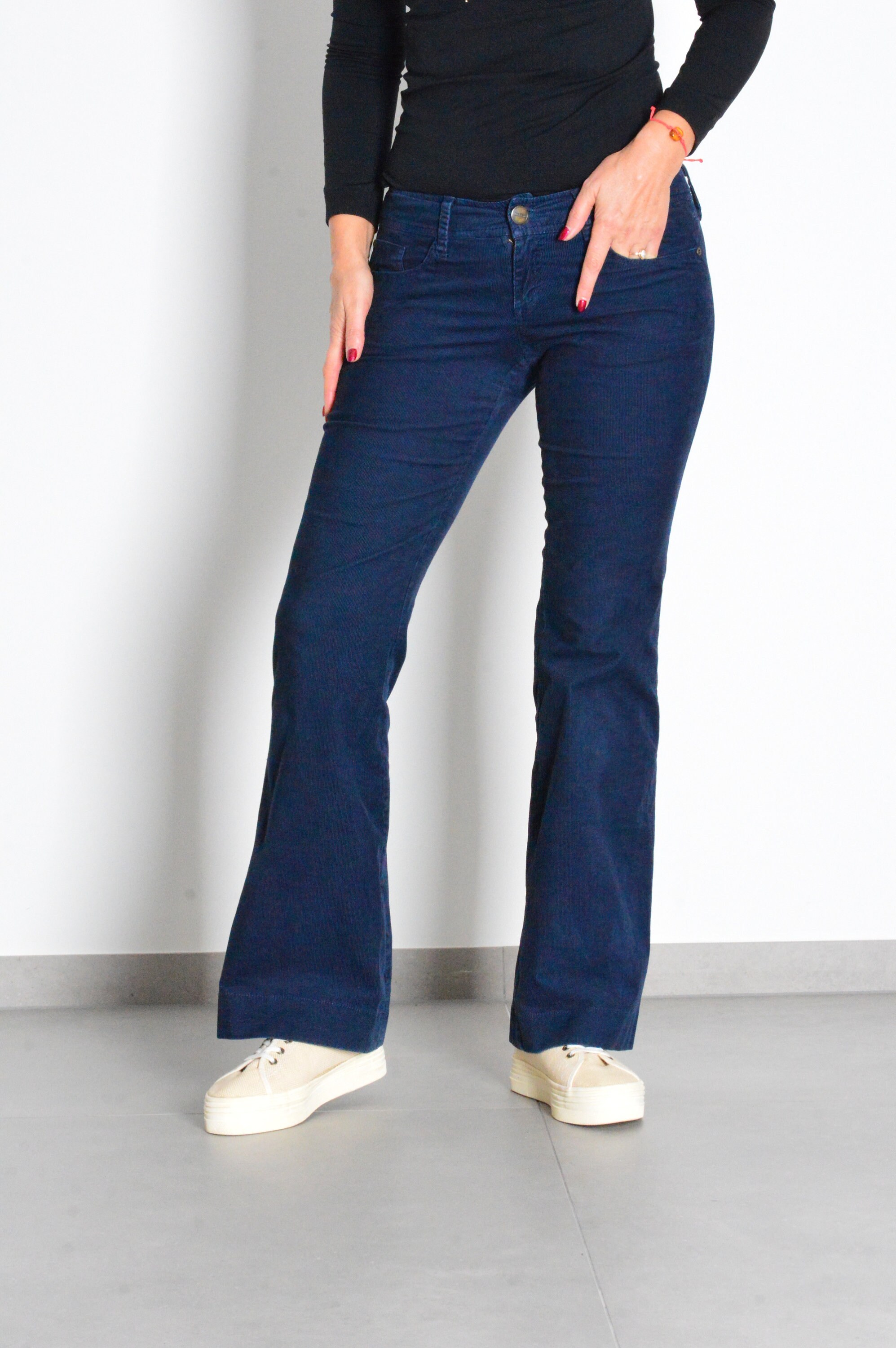 Y2K Navy Blue Flared Boot Cut Corduroy Womens Pants Waist 29 in Size M ...