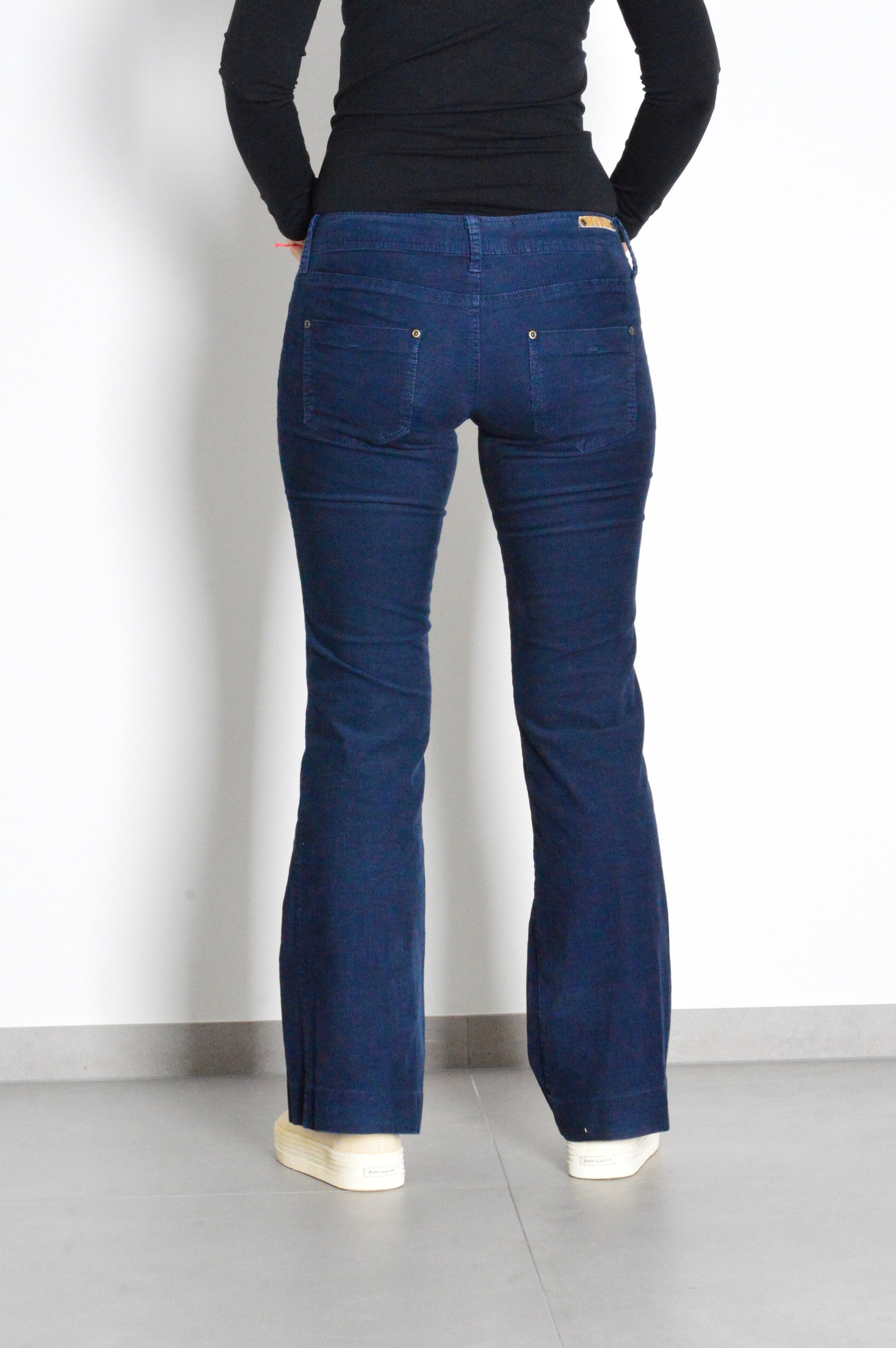 Y2K Navy Blue Flared Boot Cut Corduroy Womens Pants Waist 29 in Size M ...