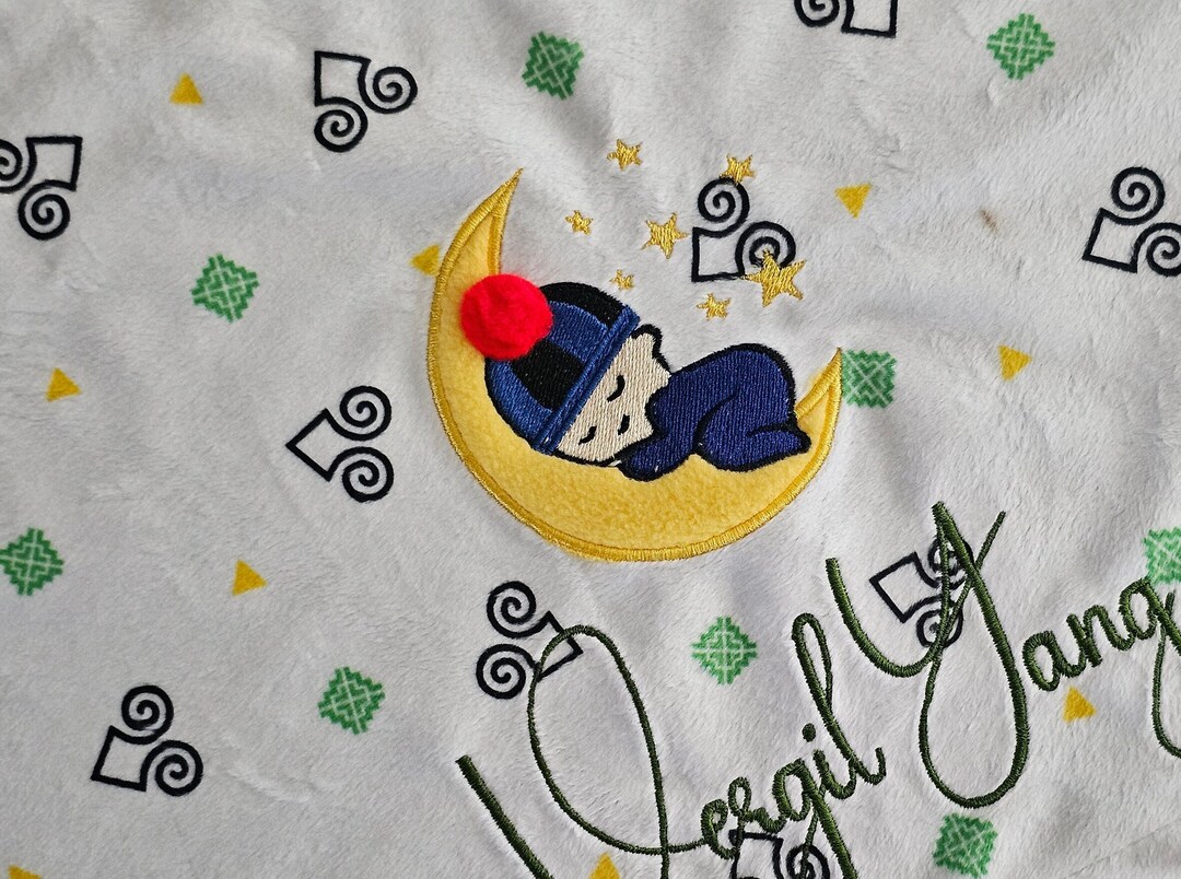 Hmong Baby Boy W/stripe Hat Sleeping on Moon/cloud HRT Minky Baby ...