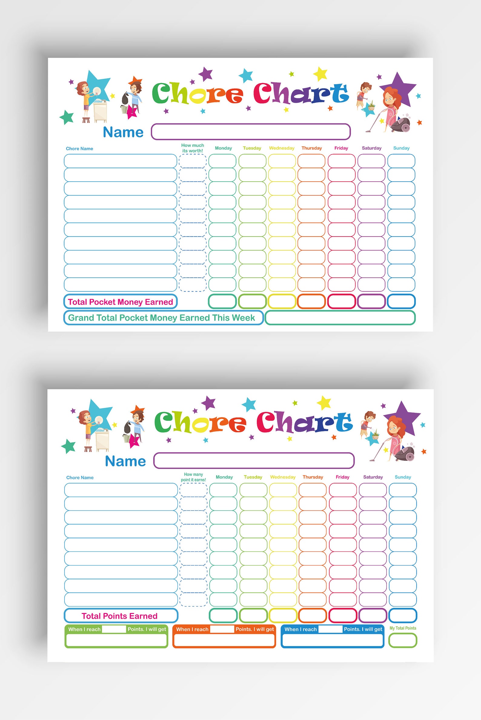 Printable Chore Chart for Kids, Reward System, Responsibility Chart ...