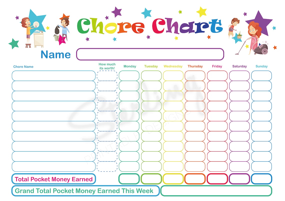 Printable Chore Chart for Kids, Reward System, Responsibility Chart ...
