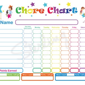 Printable Chore Chart for Kids, Reward System, Responsibility Chart ...