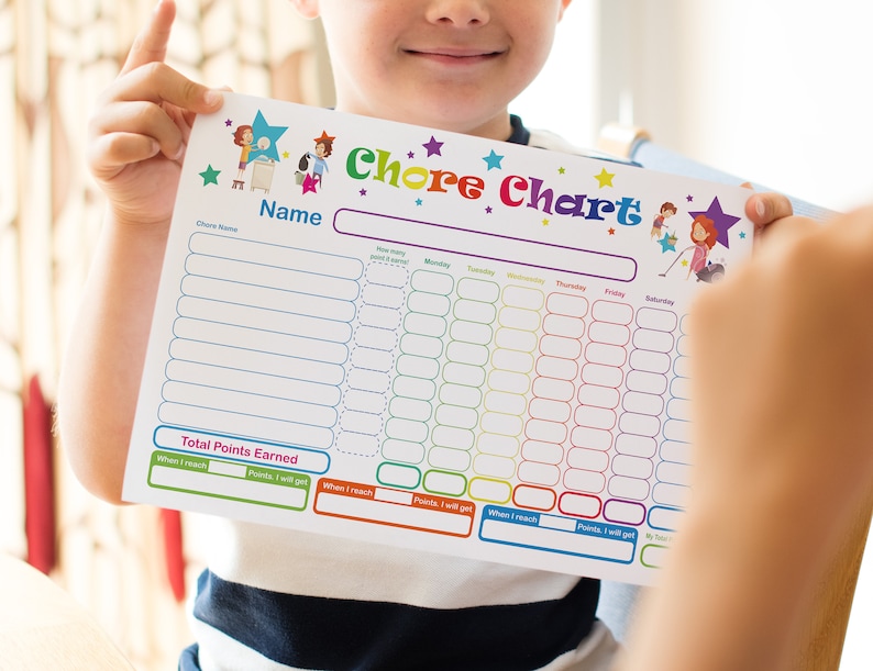 Printable Chore Chart for Kids, Reward System, Responsibility Chart ...