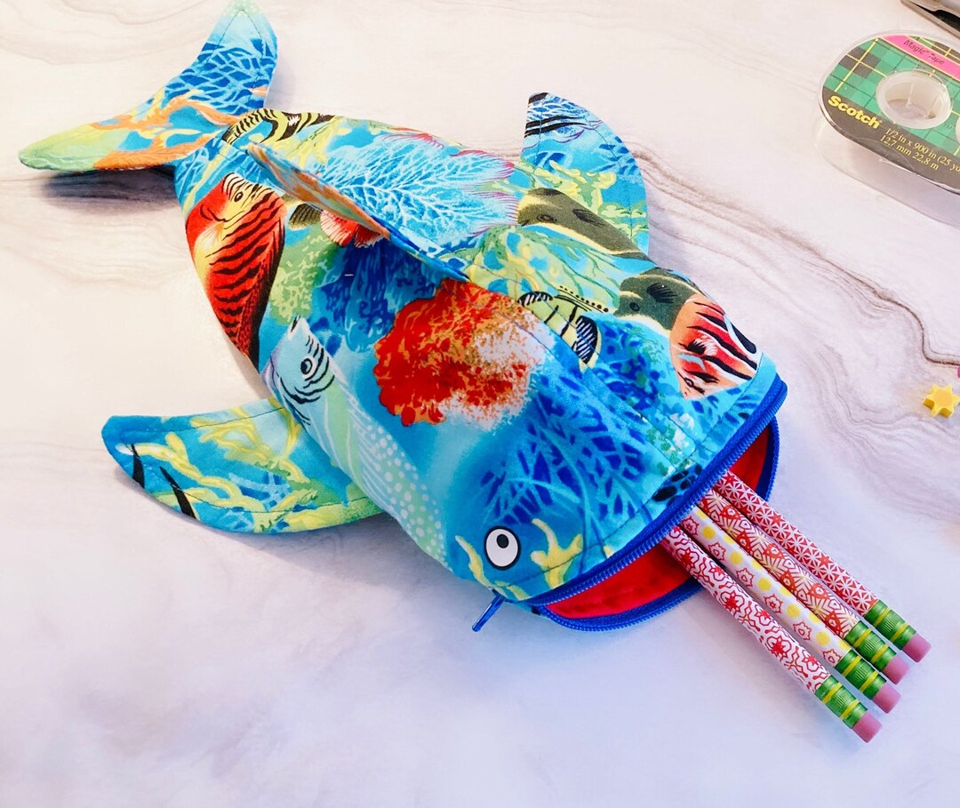 Aqua Sea Life Whale Shark Pencil Case, Shark Pencil Pouch, Zipper ...