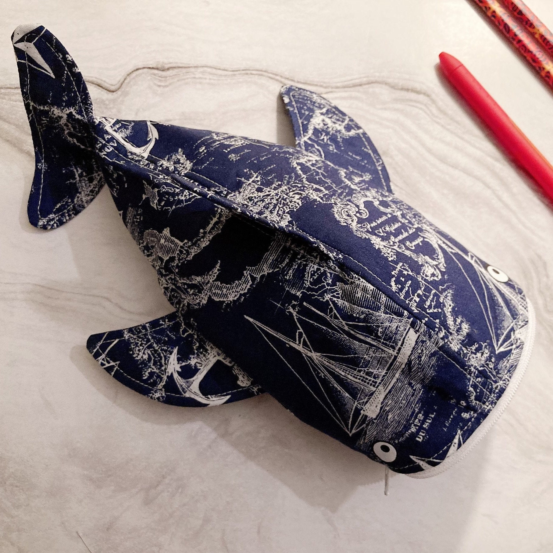 Ocean Blue Map Whale Shark Pencil Case Sailing Shark Pencil - Etsy