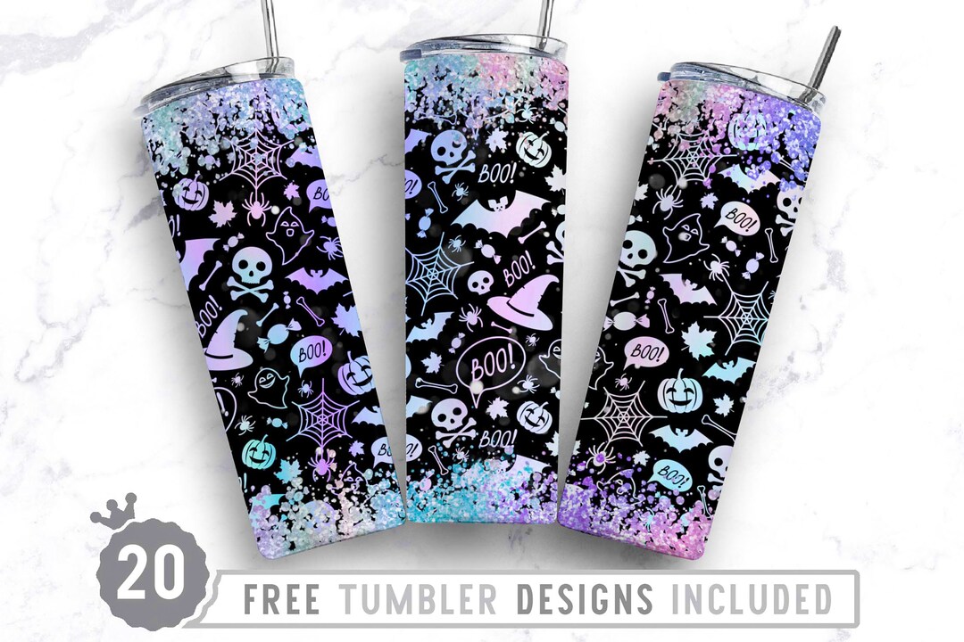 20oz Boo Halloween Skinny Tumbler Sublimation Png, Spider, Bat, Ghost ...