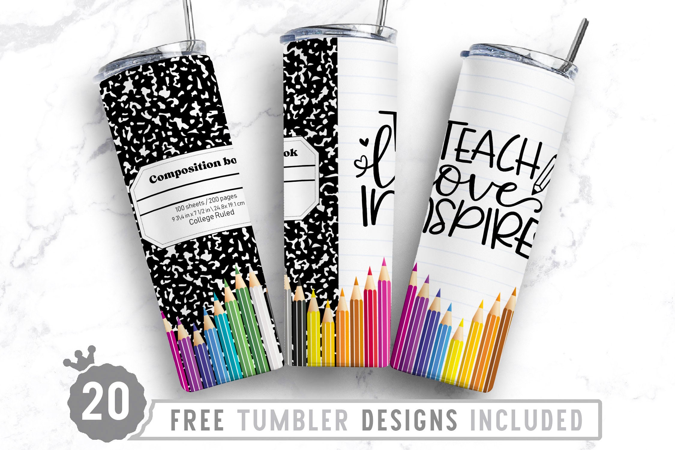 Teach Love Inspire 20oz Skinny Tumbler Wrap Design PNG Pencil - Etsy