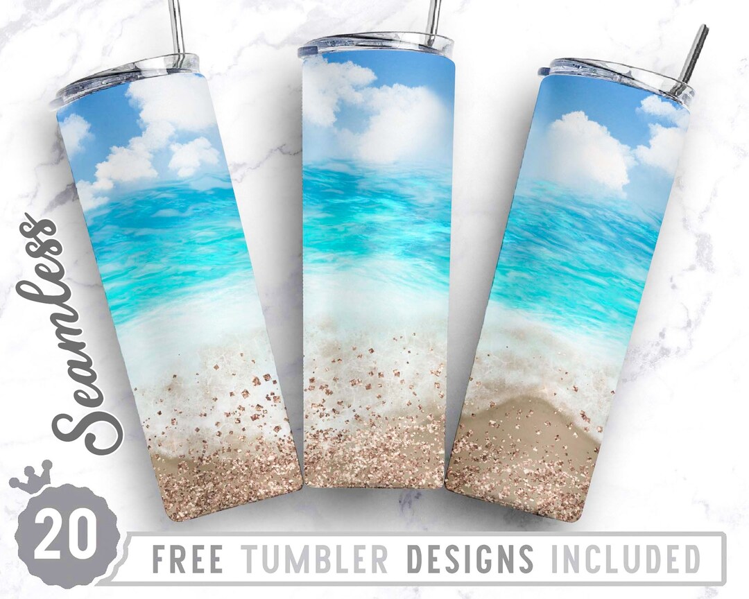 Beach Sunset Glitter 20oz Skinny Tumbler Wrap Design Summer - Etsy