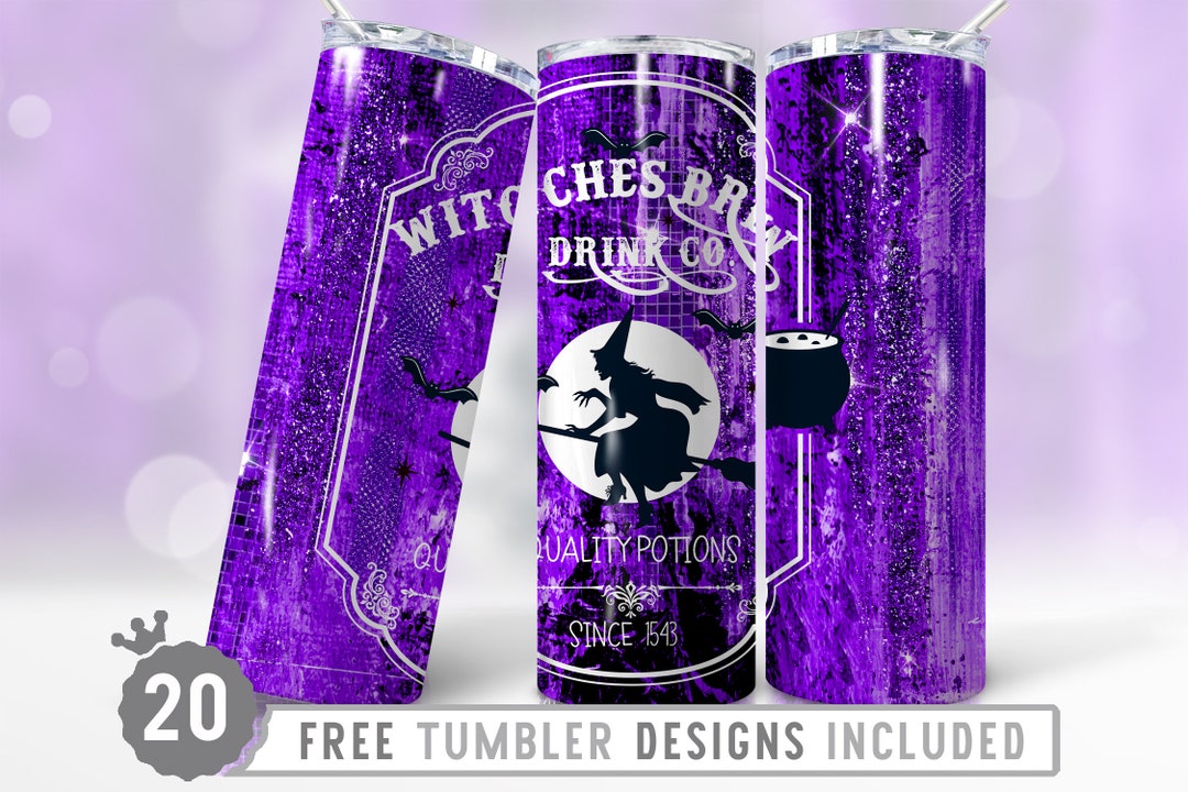 20oz Witches Brew Skinny Tumbler Sublimation Png, Halloween Purple ...