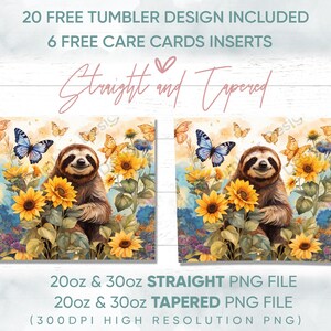 20oz Skinny Tumbler Sublimation Design, Cute Sloth Floral Sunflowers ...