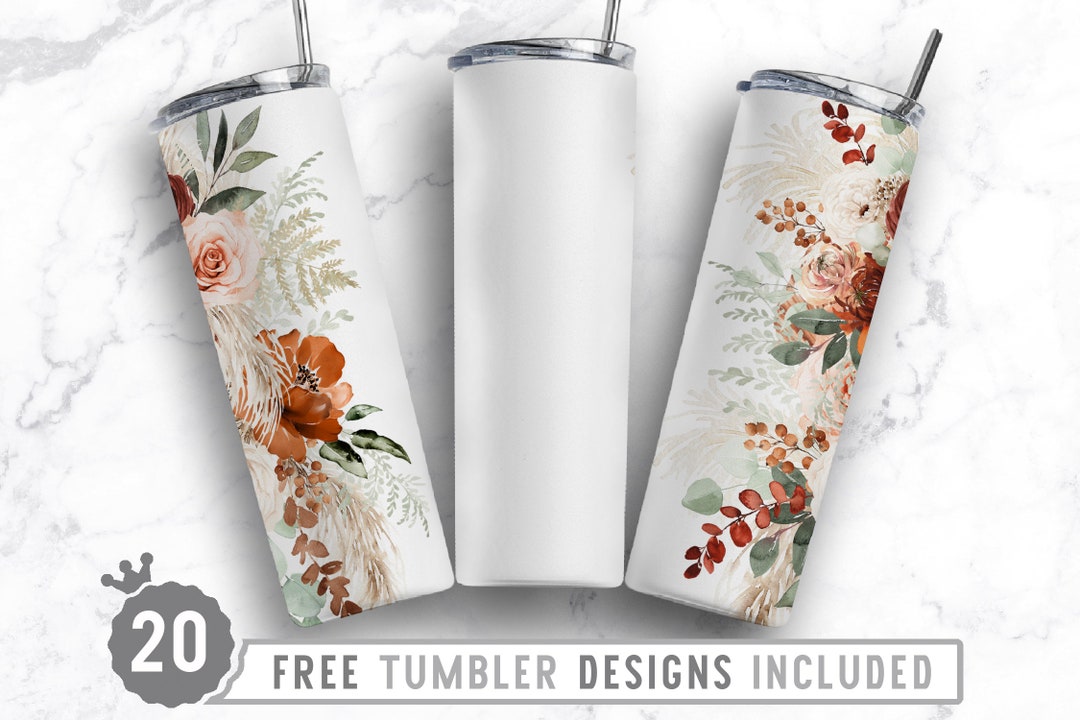 20oz Flower Skinny Tumbler Sublimation Png, Roses, Groovy, Floral, Wildflower, Glitter, Rustic ...