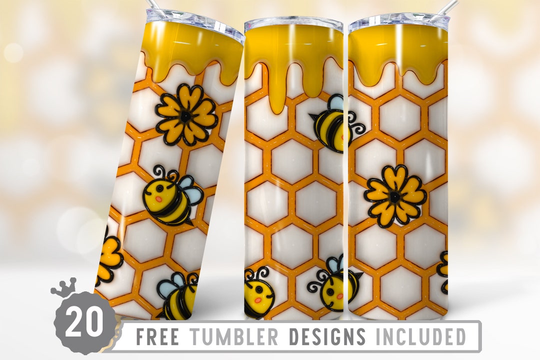 3D Inflated Puff 20oz Bee Honeycomb Skinny Tumbler Wrap Png, Beehive ...