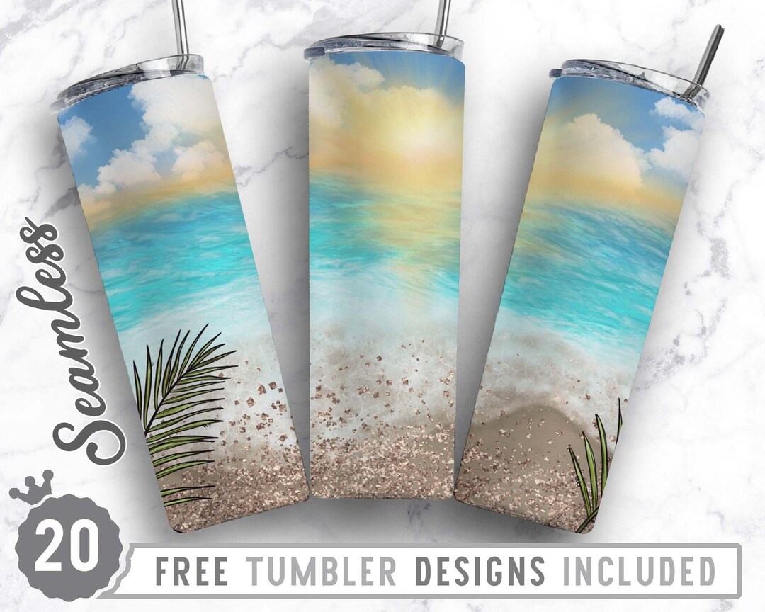 Beach Sunset Glitter 20oz Skinny Tumbler Wrap Design Beach - Etsy