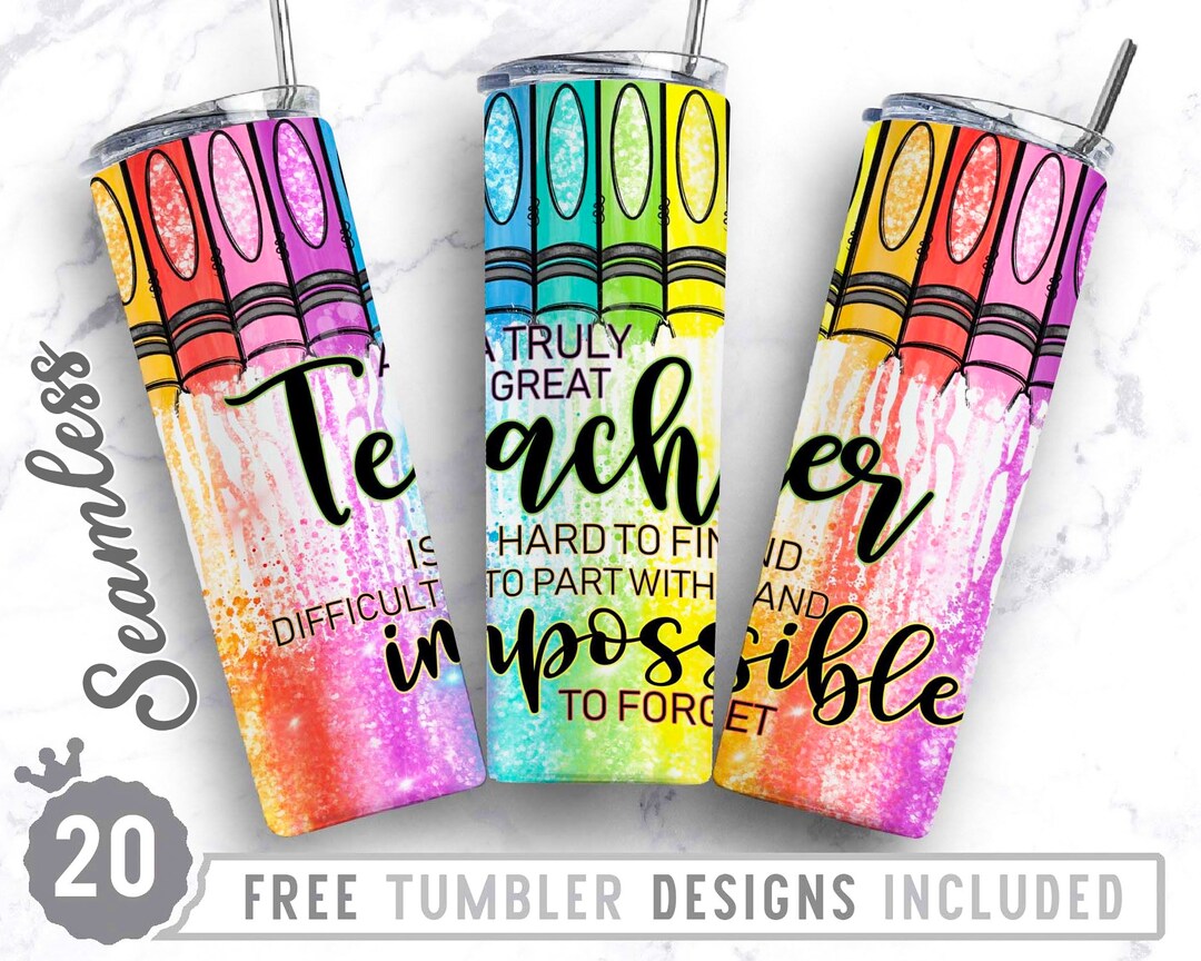20oz Skinny Tumbler Design Sublimation Template Rainbow Pencils Teacher ...