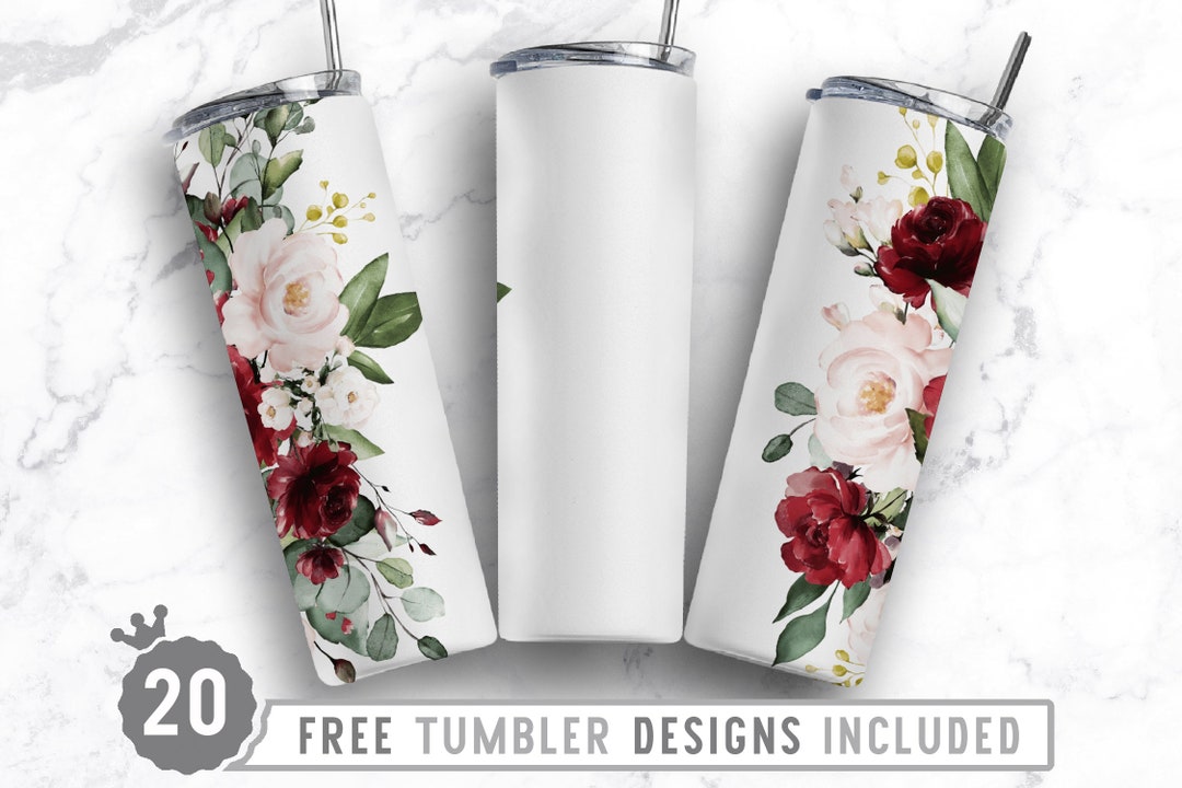 20oz Flower Skinny Tumbler Sublimation Png, Roses, Groovy, Floral, Wildflower, Glitter, Rustic ...