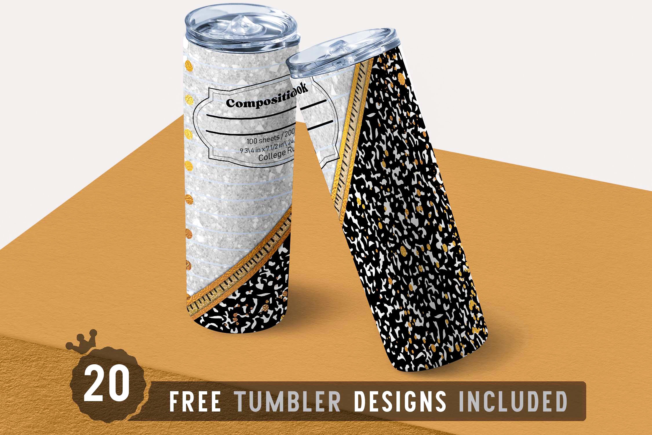 Composition Notebook 20oz Skinny Tumbler Wrap Design PNG, Back to ...