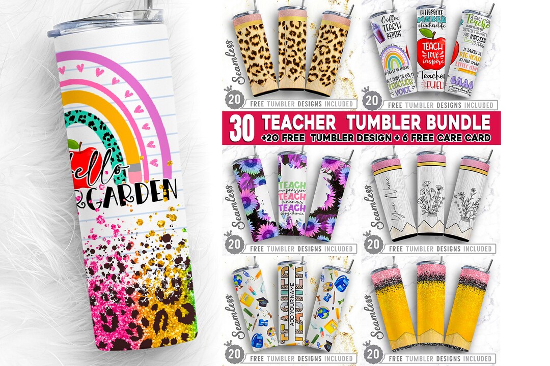 Big Teacher Bundle, 30 20oz Teacher Fuel Skinny Tumbler Sublimation Png ...