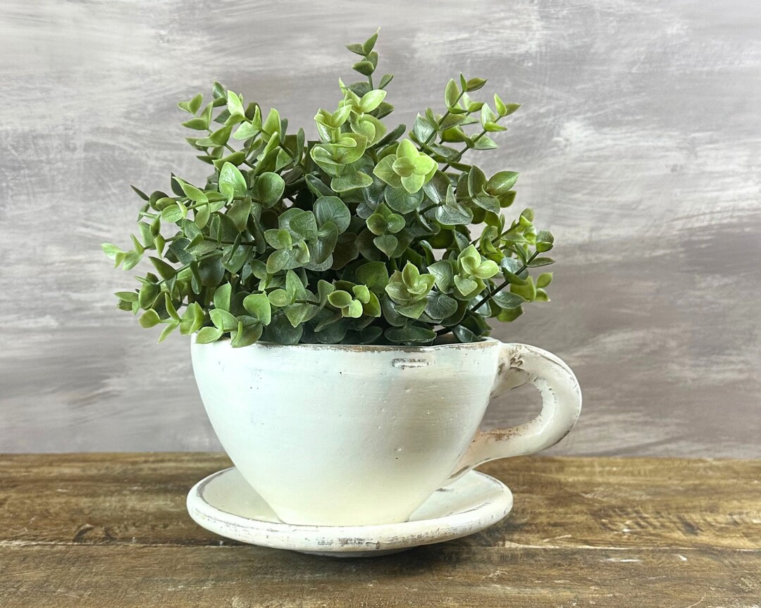 Little White Teacup Planter With Saucer, White Planter, Coffee Cup ...