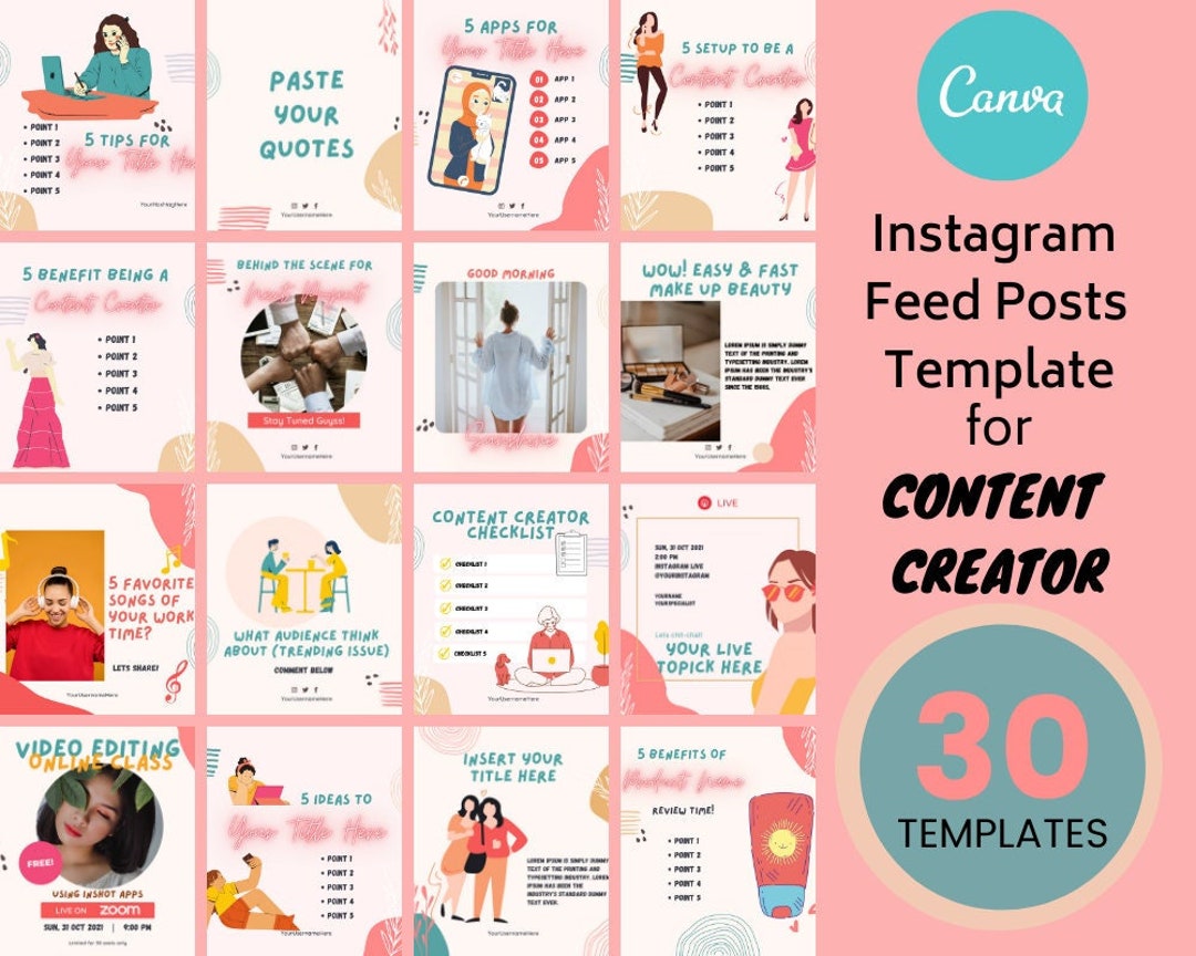 30 Instagram Feed Post Template for Content Creator - Etsy