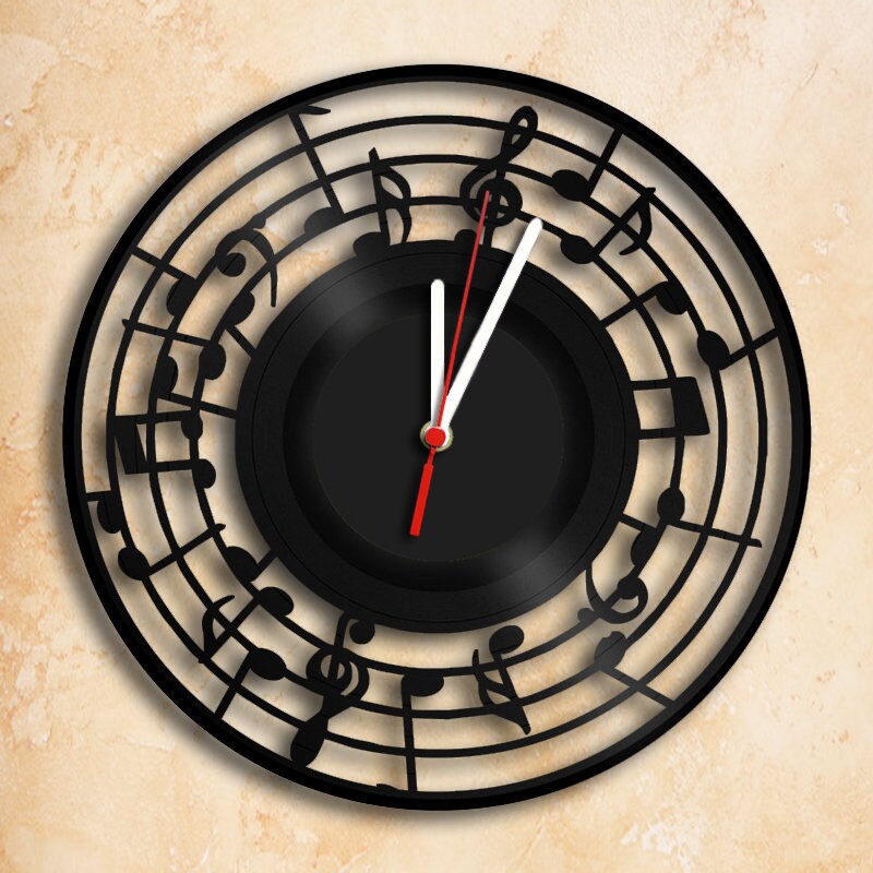 Music Notes Wall Clock Vinyl Record Clock Best Gift Handmade - Etsy