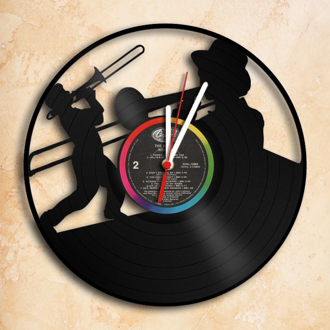 Trombone Player Music Wall Clock Vinyl Record Clock Handmade - Etsy